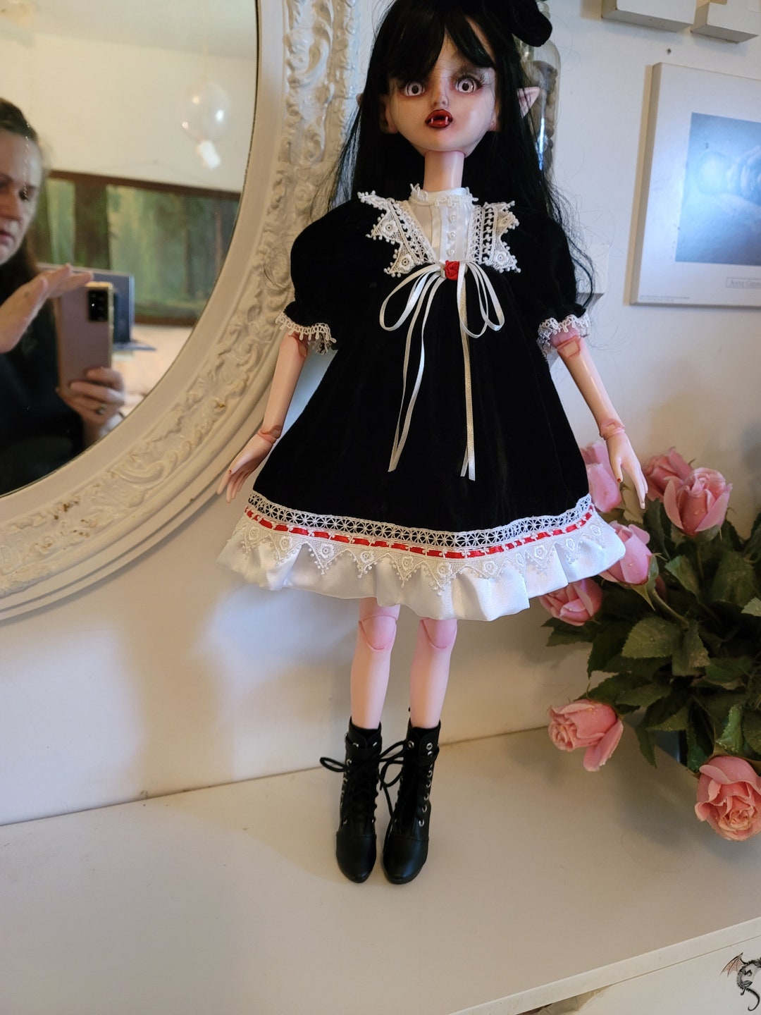 Ooak Black Velvet Doll Dress Outfit Clothes Ball Jointed - Etsy