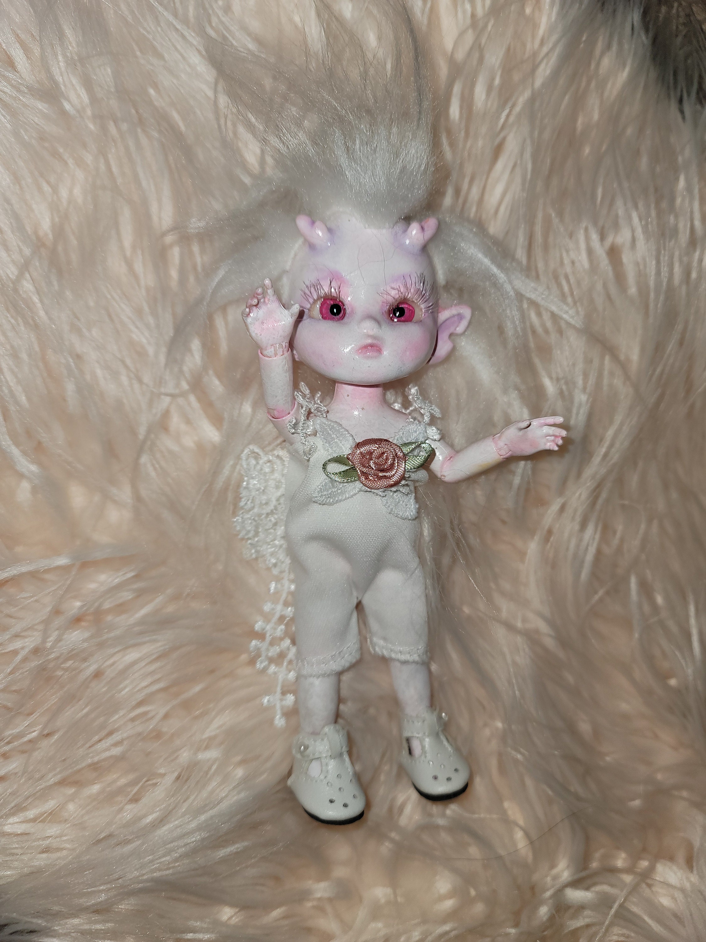 Ooak BJD White Fawn Deer Baby Girl Doll, Bjd , Artist Painted Bjd Deer ...