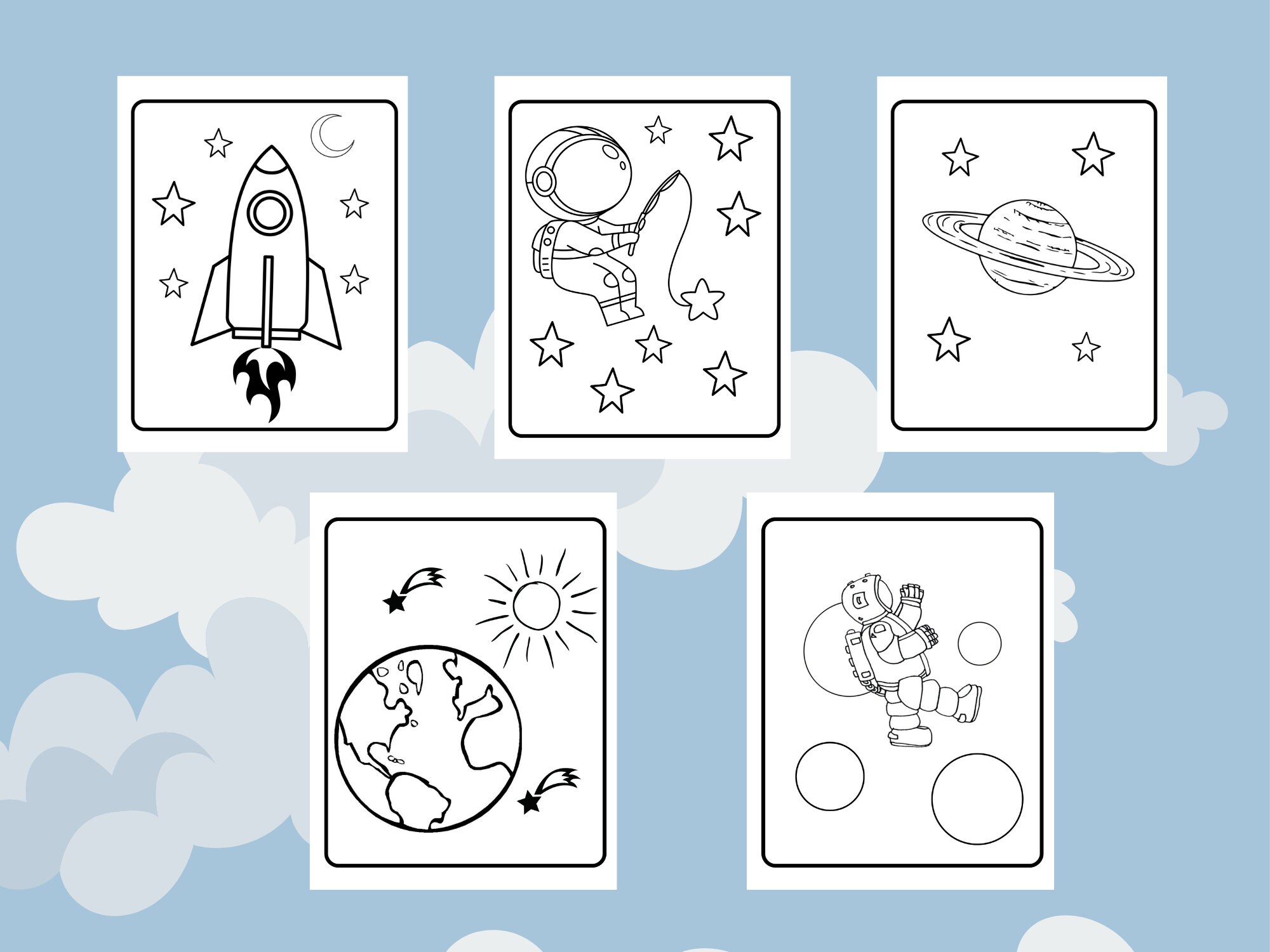 10 Simple Space Coloring Pages for Kids, Digital Dowload for Boys-girls ...