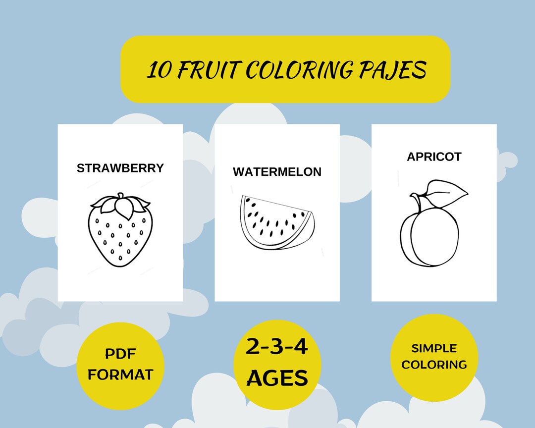 10 Siımple Fruit Coloring Pages for Kids Digital Dowload for - Etsy ...