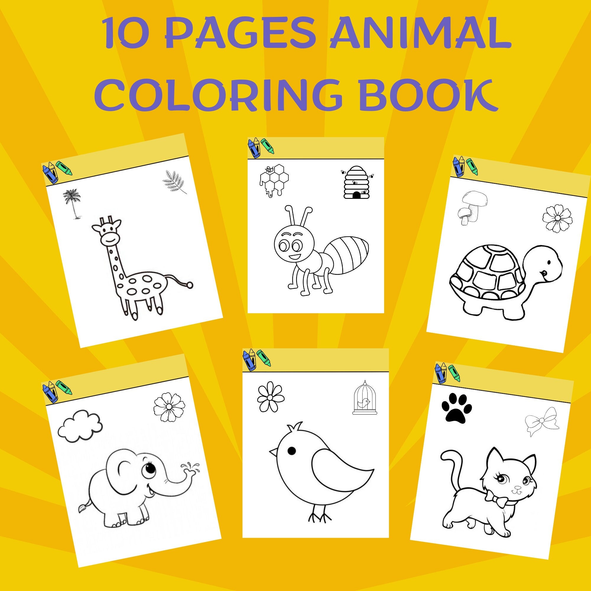 Cute and Easy Animal Coloring Book Pages for Kids and Printable Fun ...
