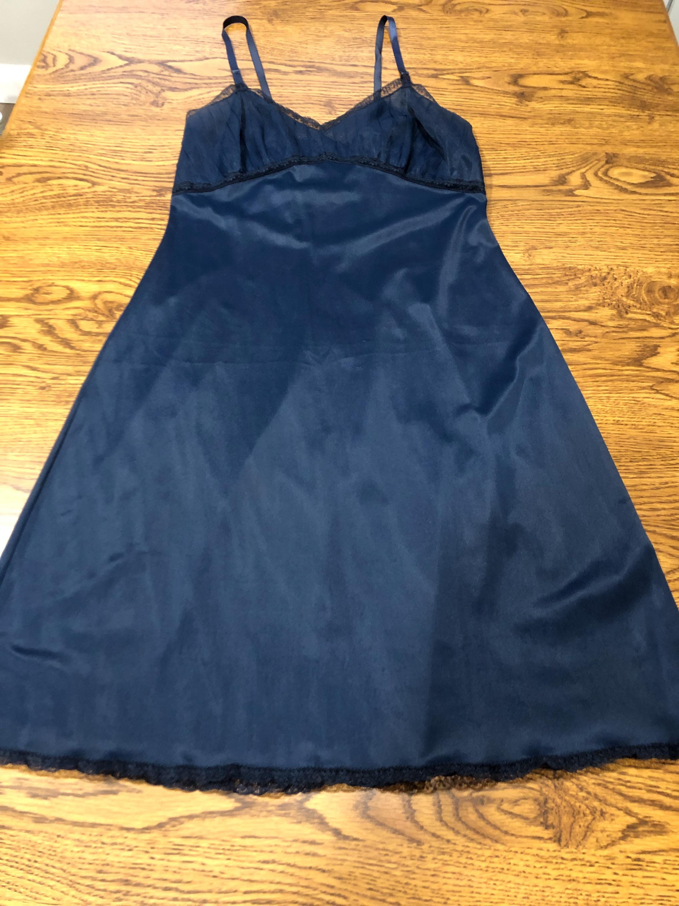 Vintage Navy Blue Sheer Lace Rogers Full Slip Size 36 Etsy