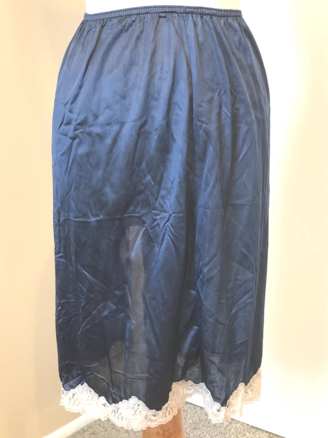 Half Slip, Dark Blue, Beige Lace, Mardor, Nylon, Size Large - Etsy
