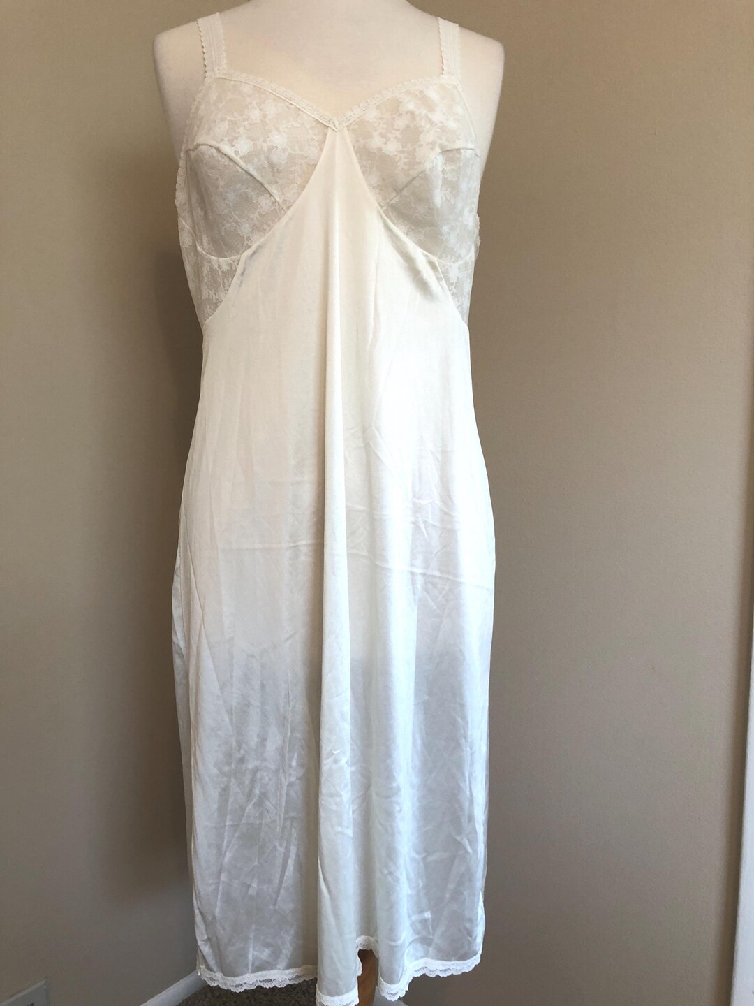 Vintage, off White, Lacy, Bra Slip, Elastic Shoulder Straps, No Tag ...