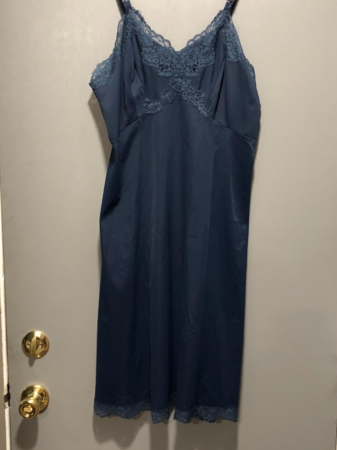 Vintage, Slip Dress, Slip, Nylon, Dark Blue, Lace, Size 38B Short, Full ...