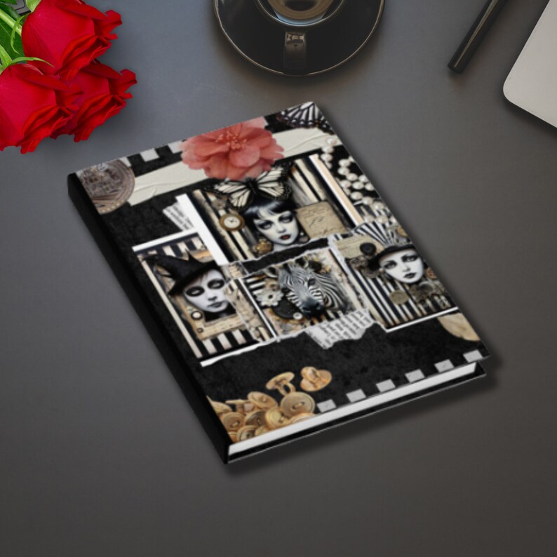 Gothic Journal Black and White Notebook Gift for Friend Lined Hardcover ...