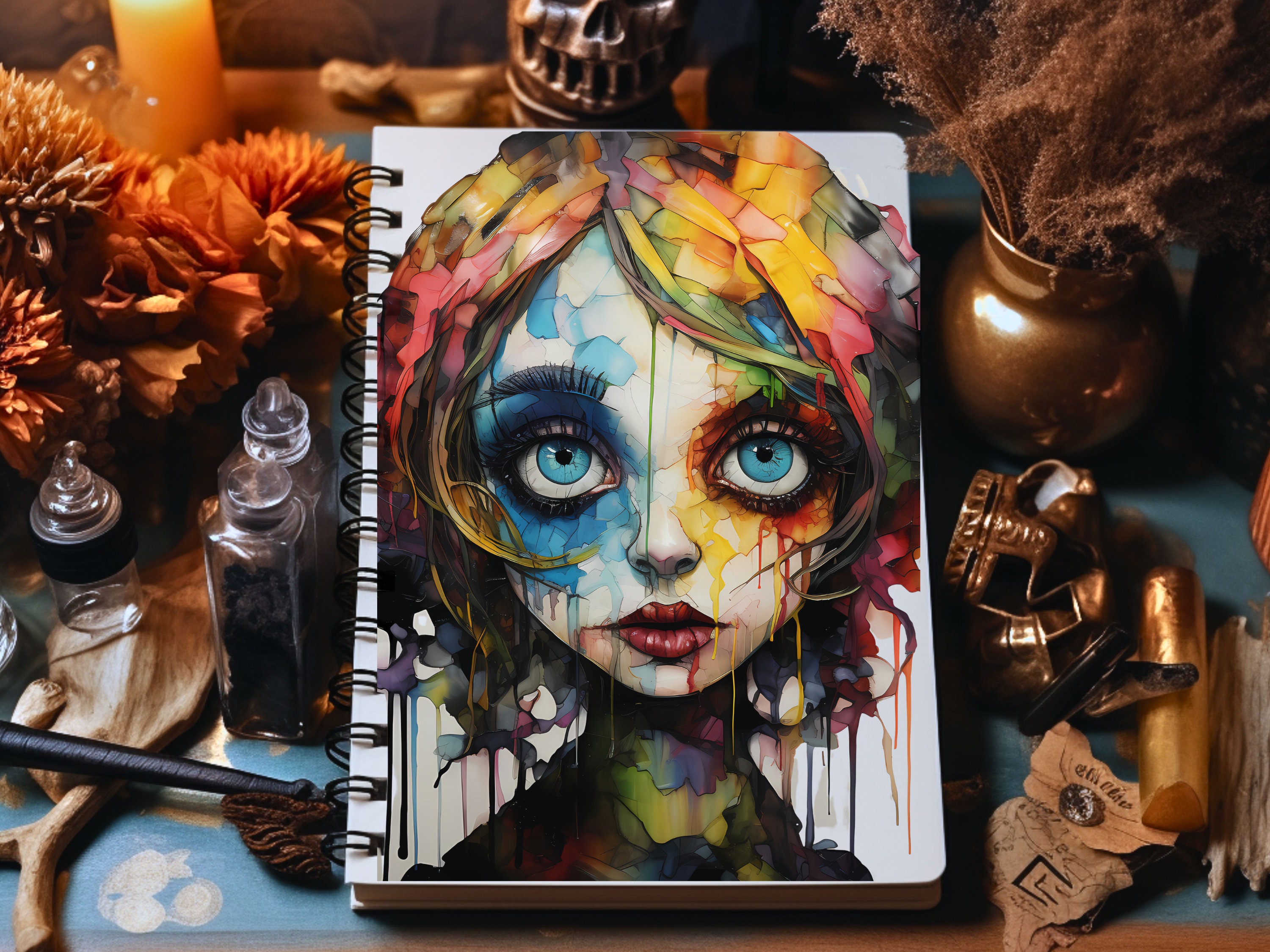 Dark Abstract Spiral Notebook, Creepy Haunted Doll Spiral Notebook ...