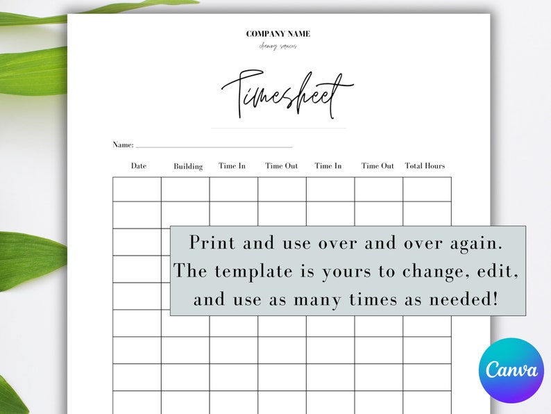 EMPLOYEE TIMESHEET TEMPLATE Editable Timesheet Printable Timesheet ...