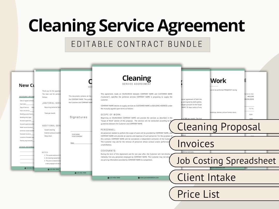 CLEANING CONTRACT BUNDLE New Client Proposal Template Canva Commercial ...