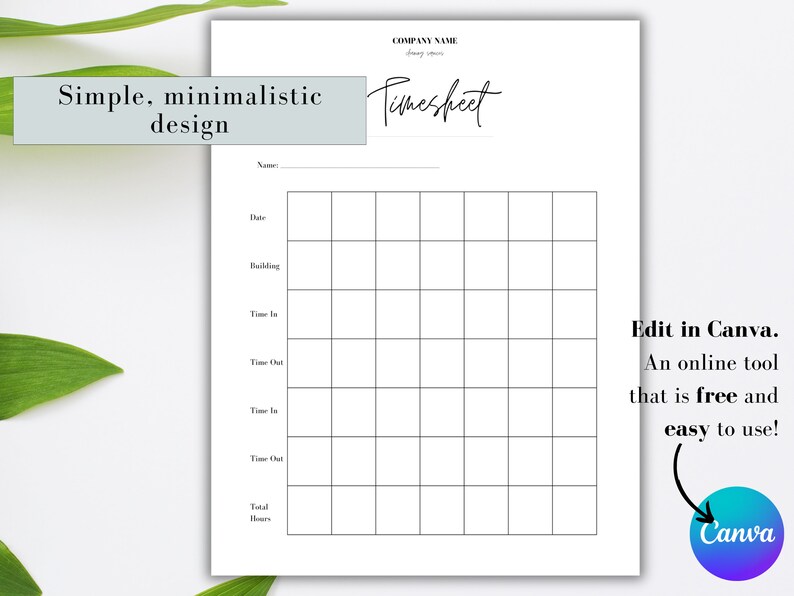 EMPLOYEE TIMESHEET TEMPLATE Editable Timesheet Printable Timesheet ...