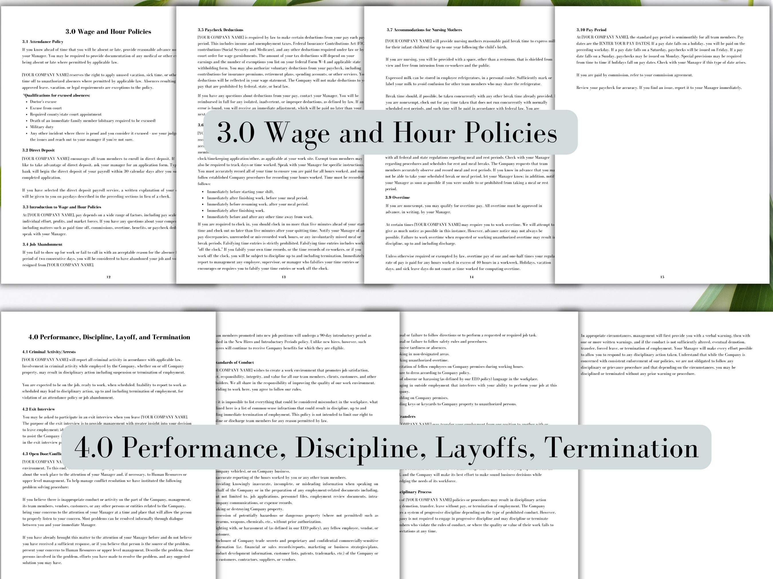 EMPLOYEE HANDBOOK TEMPLATE Human Resources Templates Human Resources ...