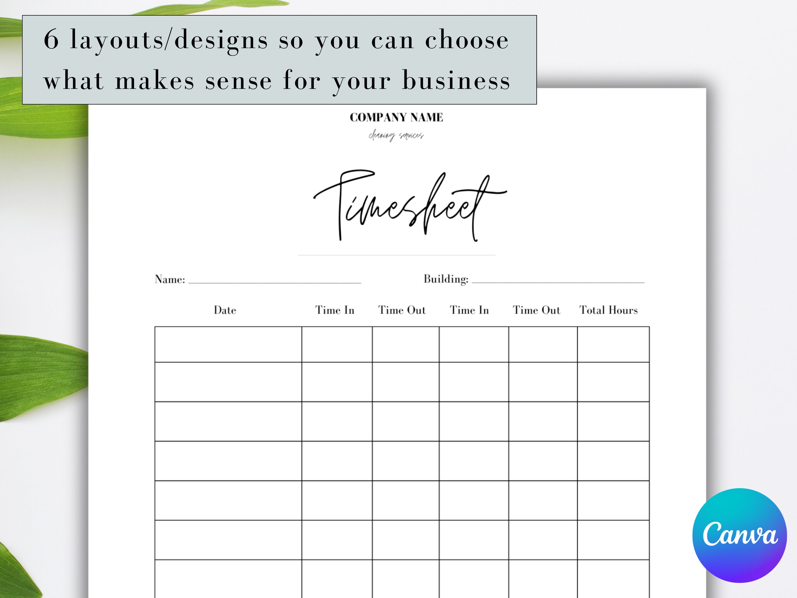 EMPLOYEE TIMESHEET TEMPLATE Editable Timesheet Printable Timesheet ...