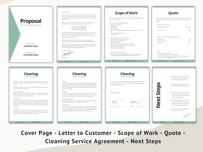 CLEANING CONTRACT BUNDLE New Client Proposal Template Canva Commercial ...
