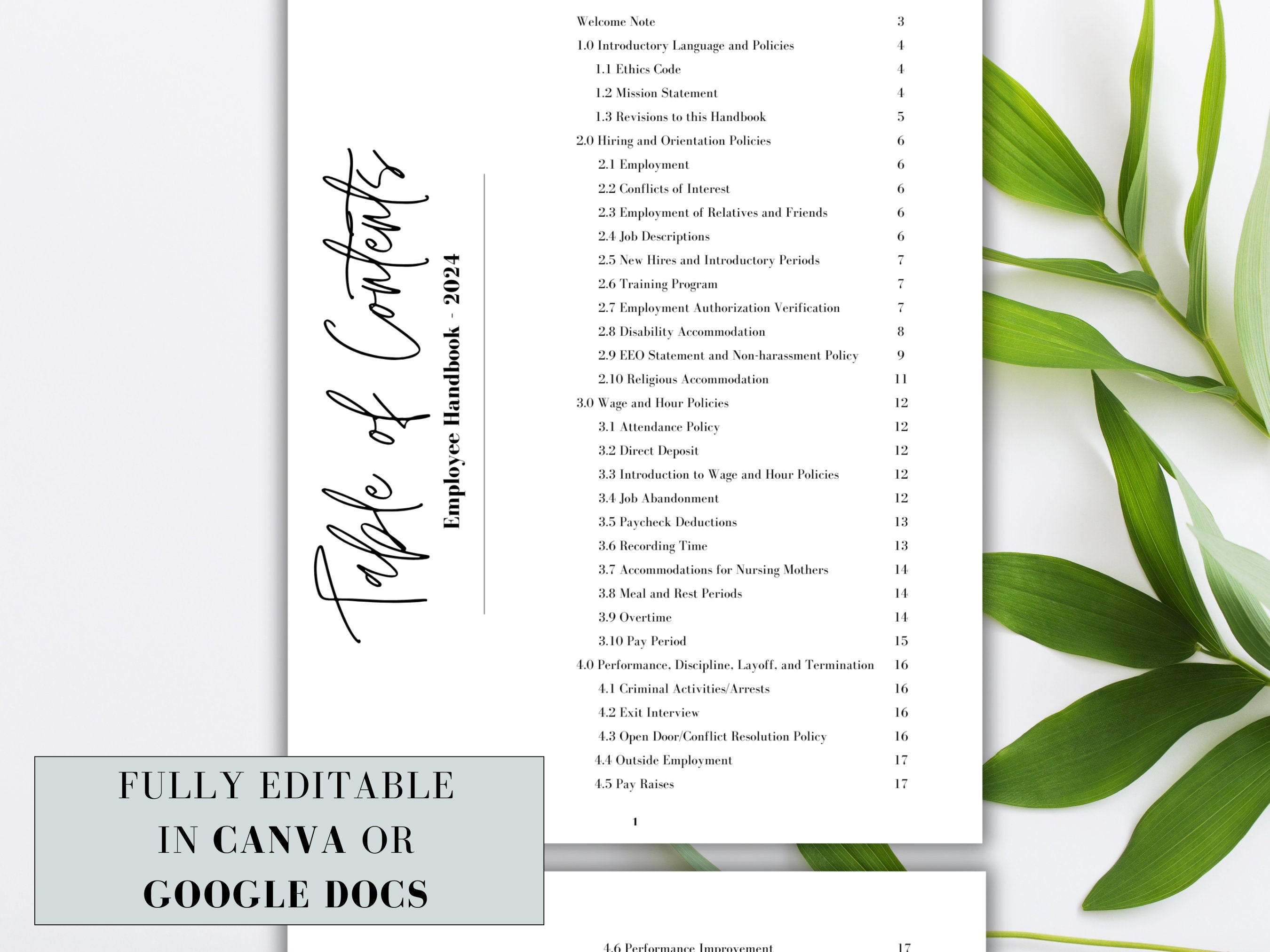 EMPLOYEE HANDBOOK TEMPLATE Human Resources Templates Human Resources ...