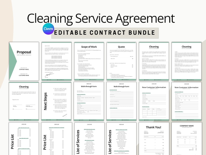 CLEANING CONTRACT BUNDLE New Client Proposal Template Canva Commercial Cleaning Residential ...