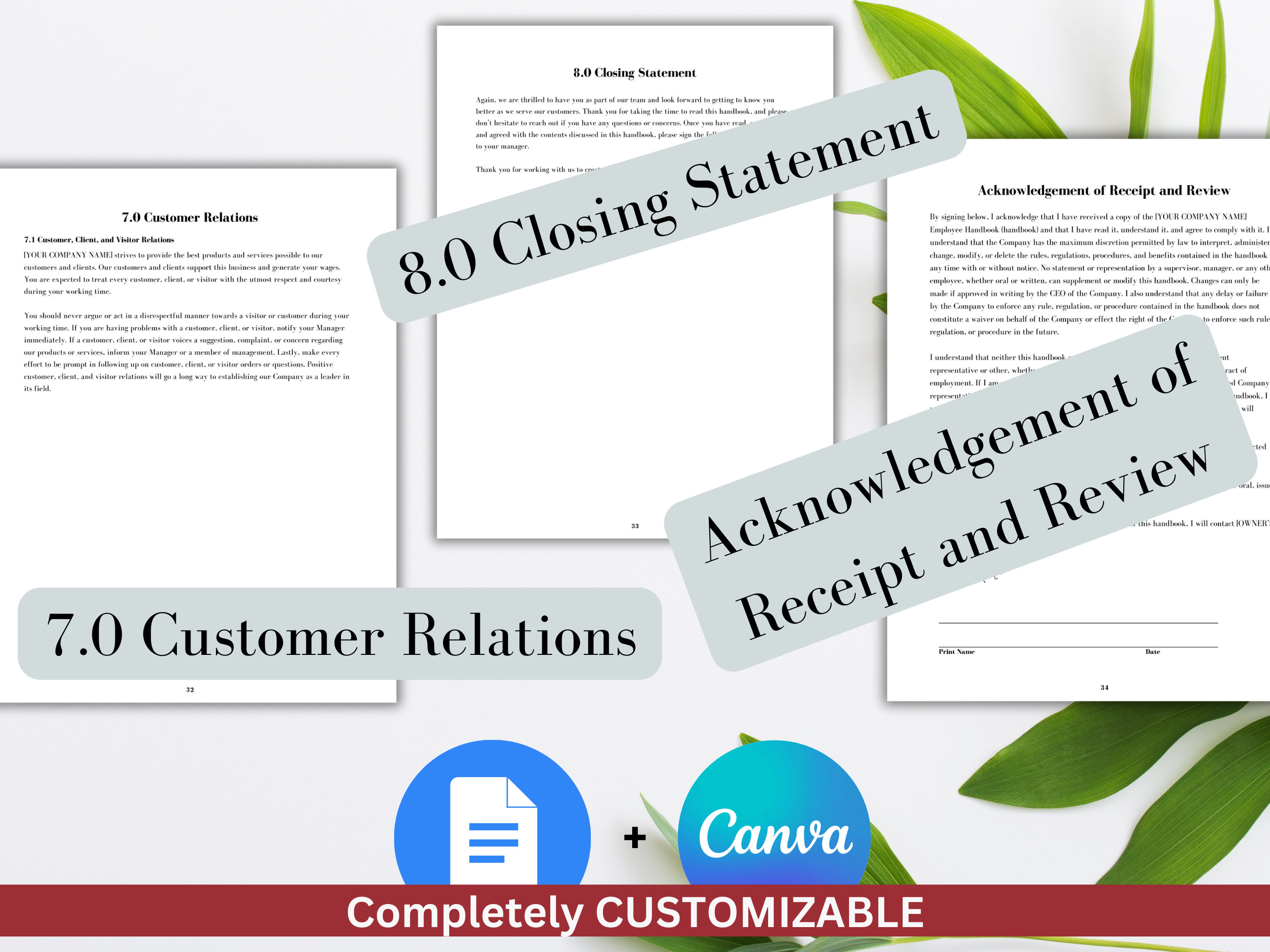 EMPLOYEE HANDBOOK TEMPLATE Human Resources Templates Human Resources ...