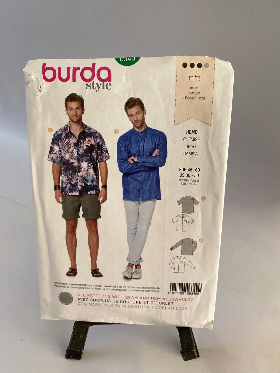 Sewing Pattern, Burda Style Pattern 6349, Mens Shirt, Size 36-50, Uncut ...