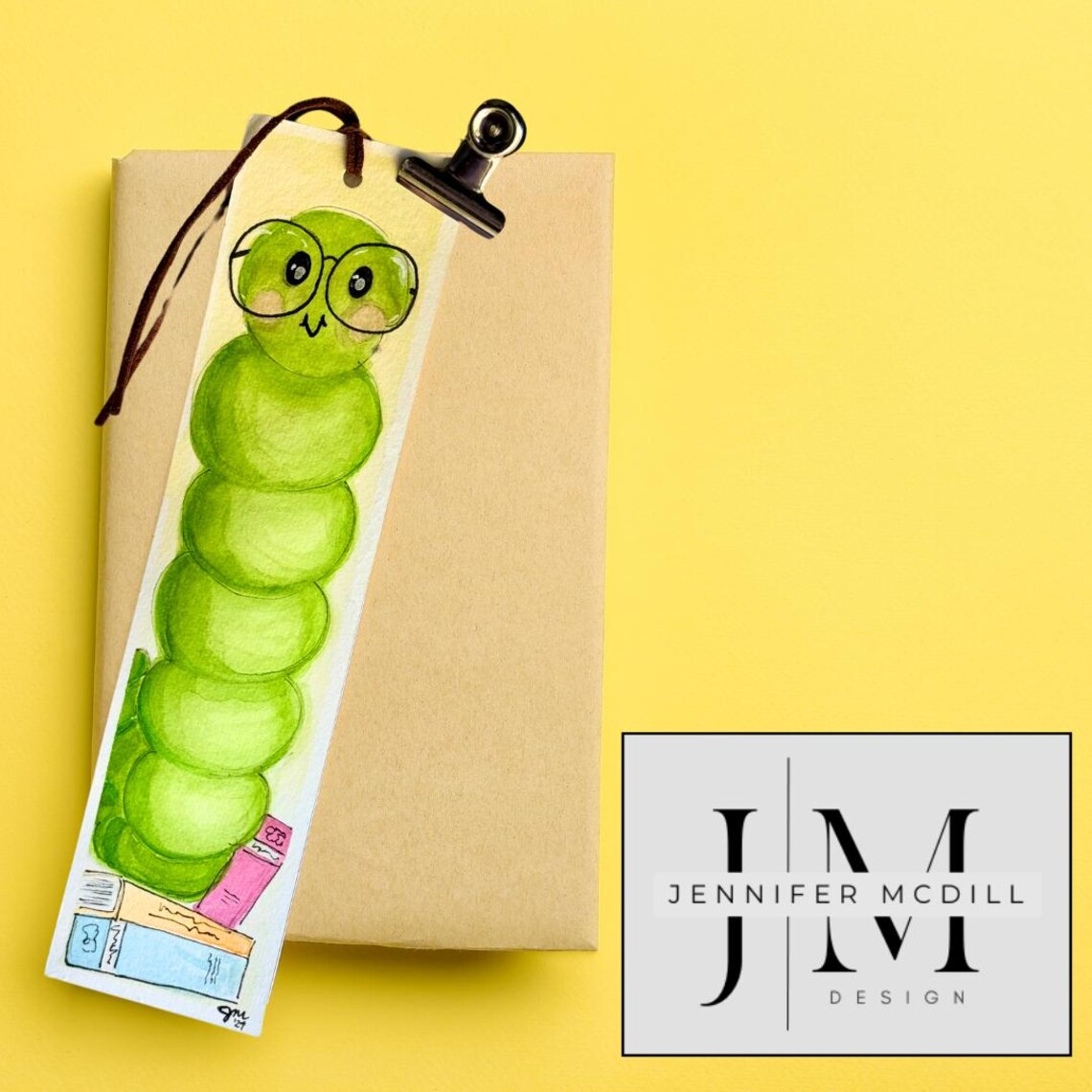 Original Cute Book Worm Watercolor Bookmark - Etsy