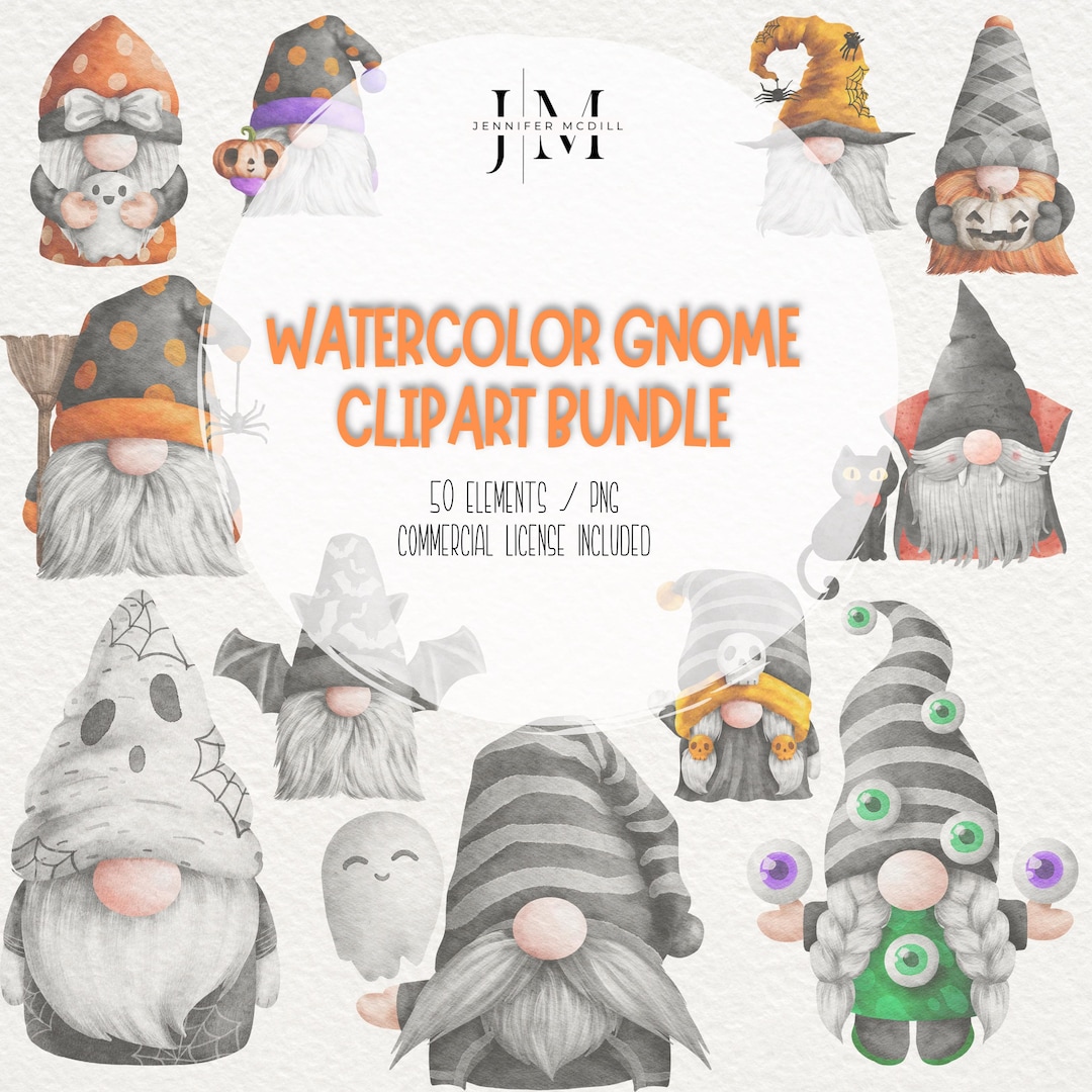 Halloween Clipart, Gnome Clipart Bundle, Watercolor Gnomes, Commercial ...