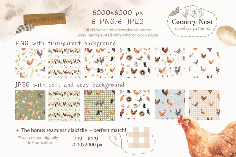 Farm Animals Watercolor Clipart Chicken and Rooster Png Country Garden ...