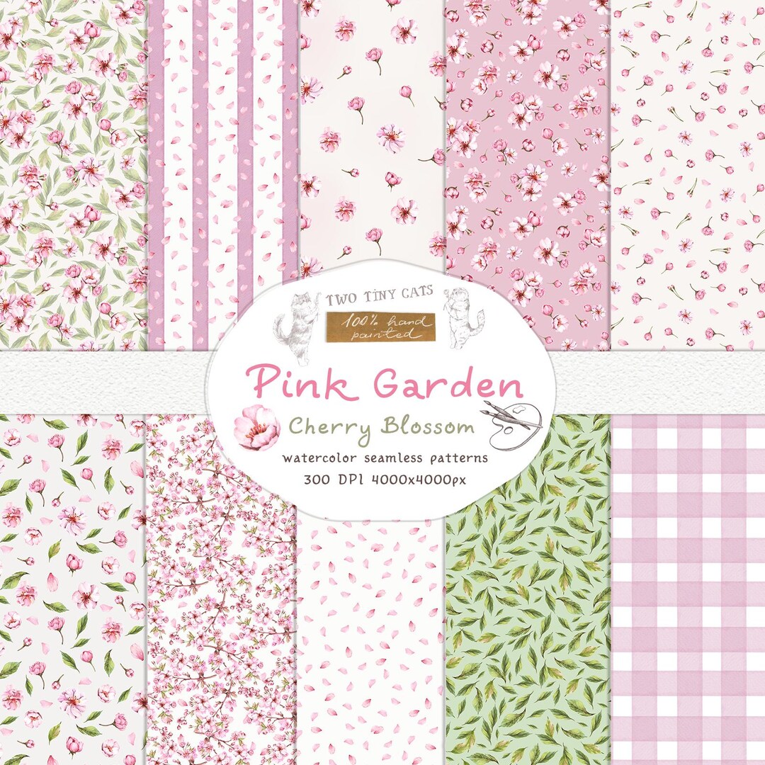 Cherry Blossom Seamless Pattern Watercolor Sakura PNG JPEG Soft Spring ...