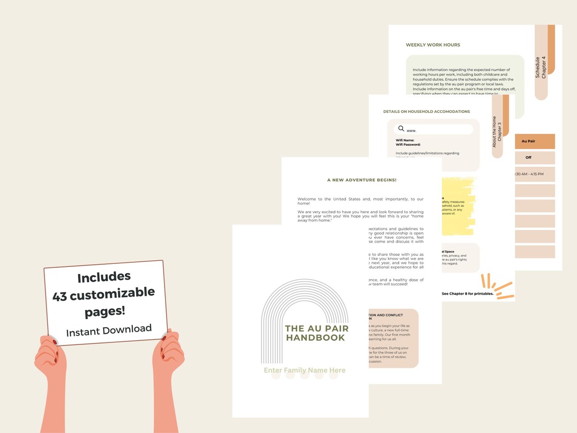 Editable Au Pair Handbook Template: Family & Childcare (digital ...