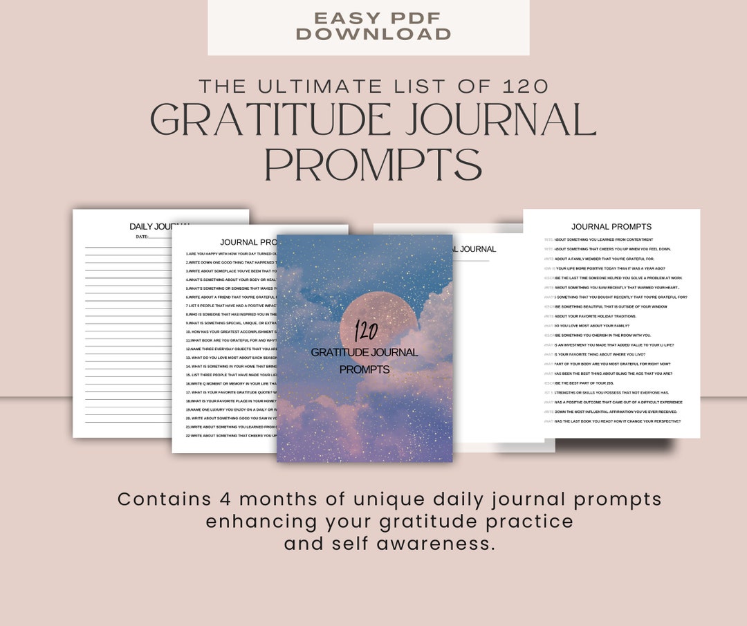 120 Gratitude Journal Prompts, Printable Self-reflection PDF (US Letter ...