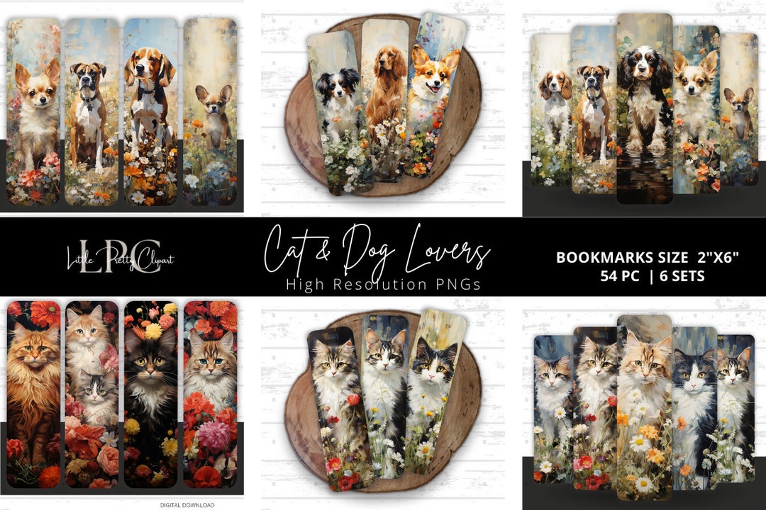 Dog and Cat Bookmark Pngs | Dog Lovers | Cat Lovers | Book Lovers - Etsy