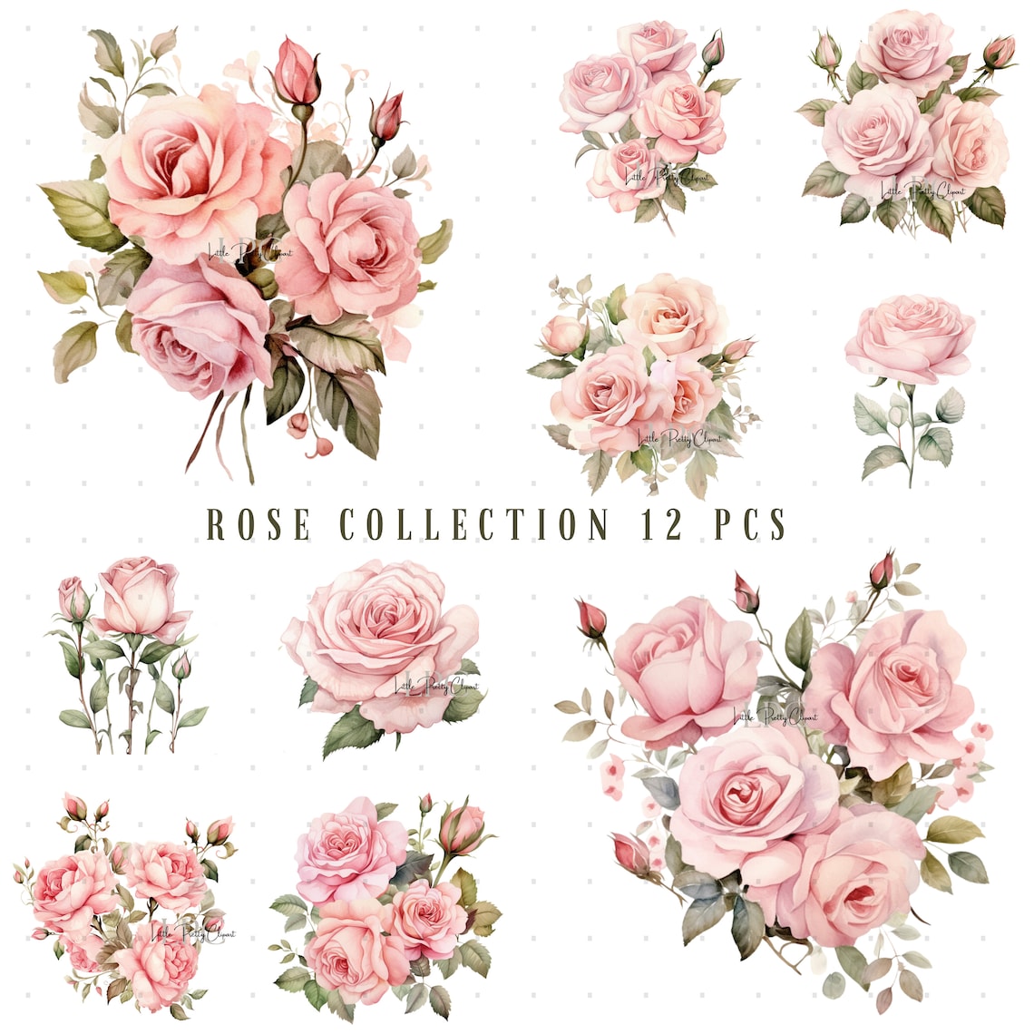 Pink Blush Rose Clipart | Watercolor Clipart | Flower Clipart - Etsy