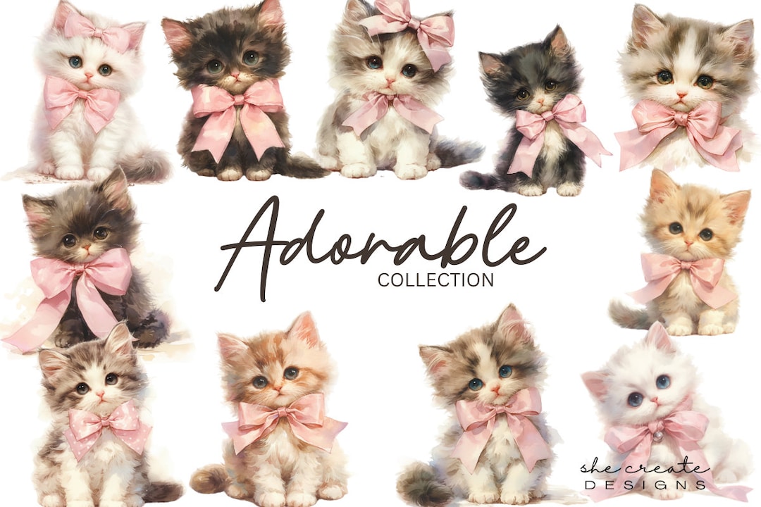 Cute Cat Coquette Clipart | Coquette Pink Bows | Cat Coquette PNG - Etsy