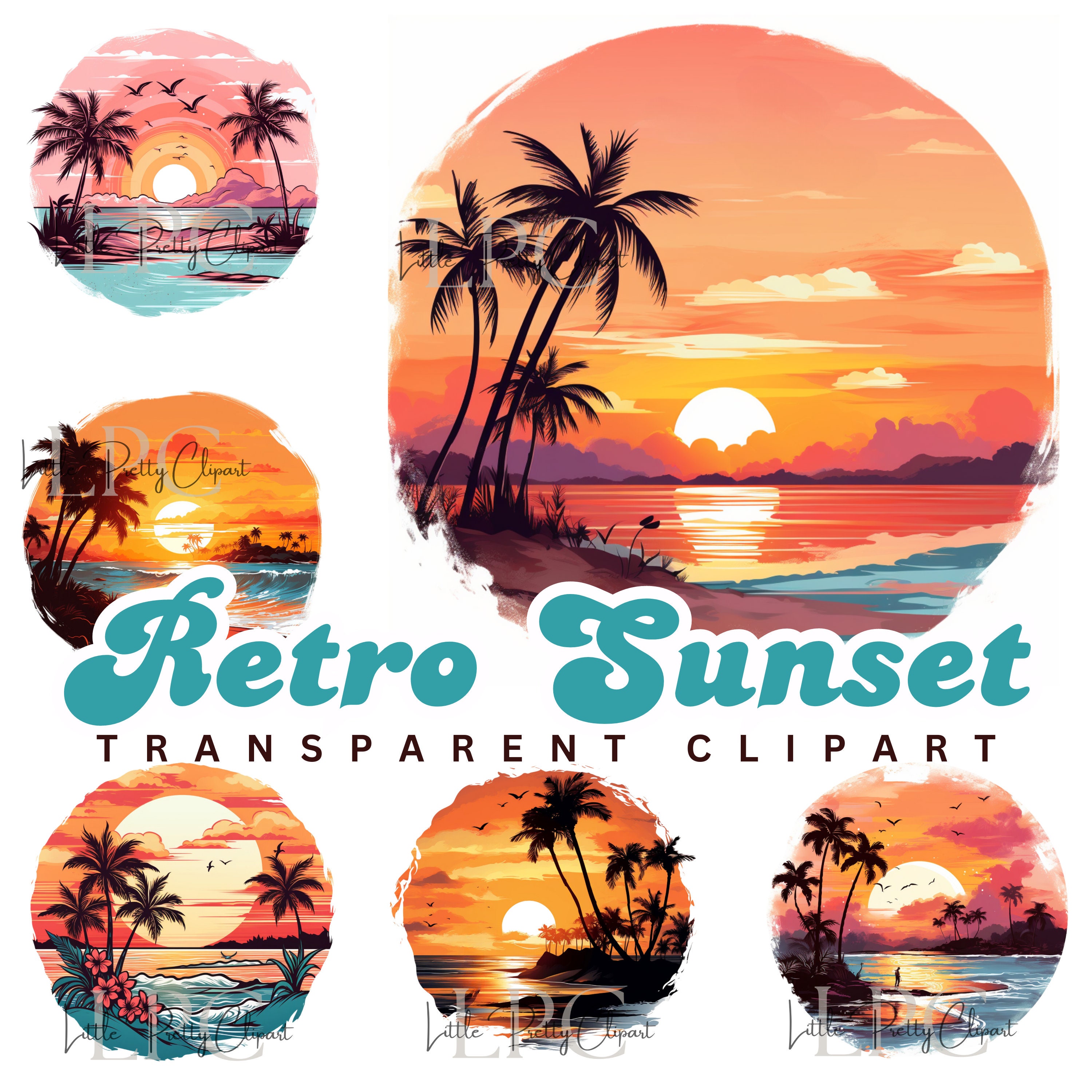Retro Sunset Clipart | Retro Sunset PNG | Beach Sunset | Beach Clipart ...