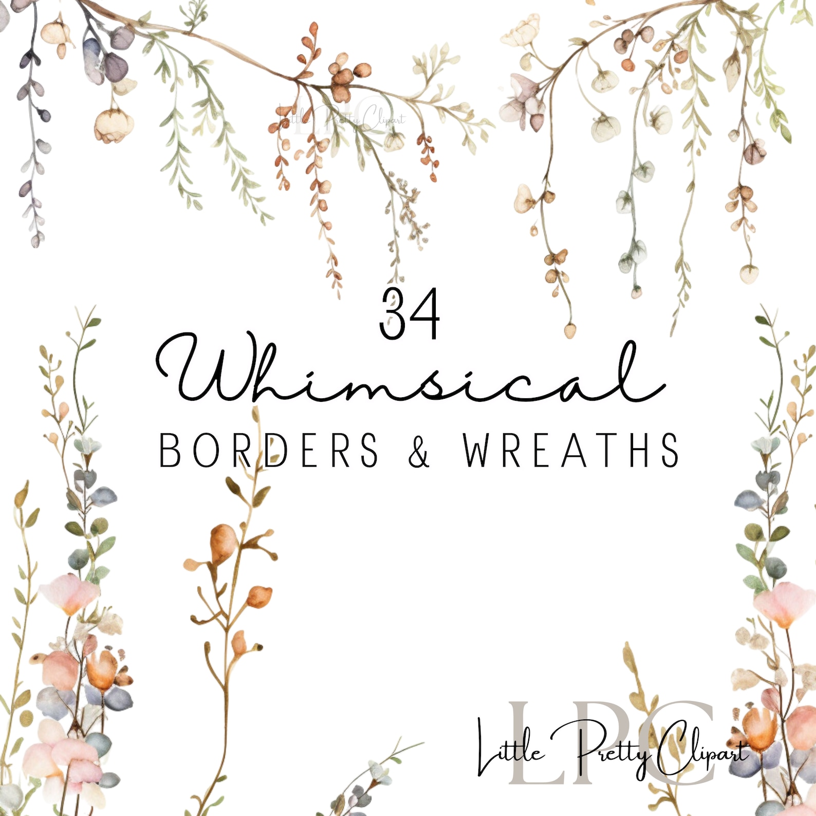 Whimsical Wildflower Border and Wreath Clipart | Flower Border ...
