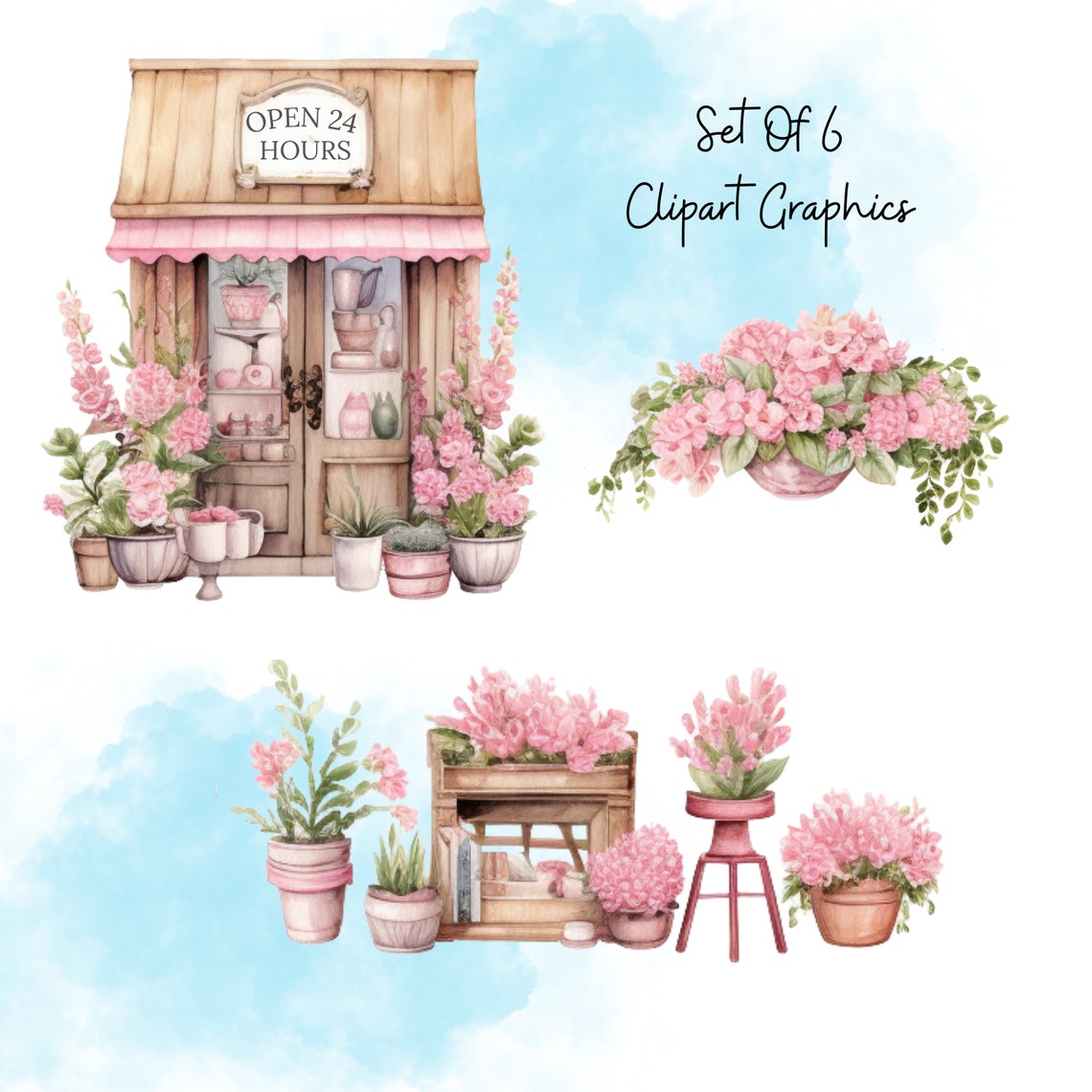 Flower Shop Clipart Spring Flower PNG Flower Market PNG - Etsy