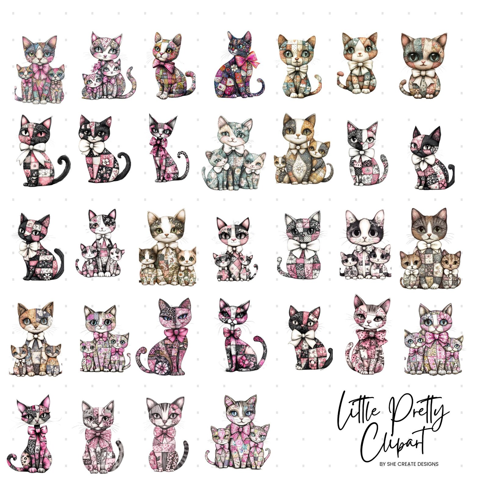 Patchwork Cat Design Pngs | Cat Clipart | Cute Cat Clipart | Colorful ...