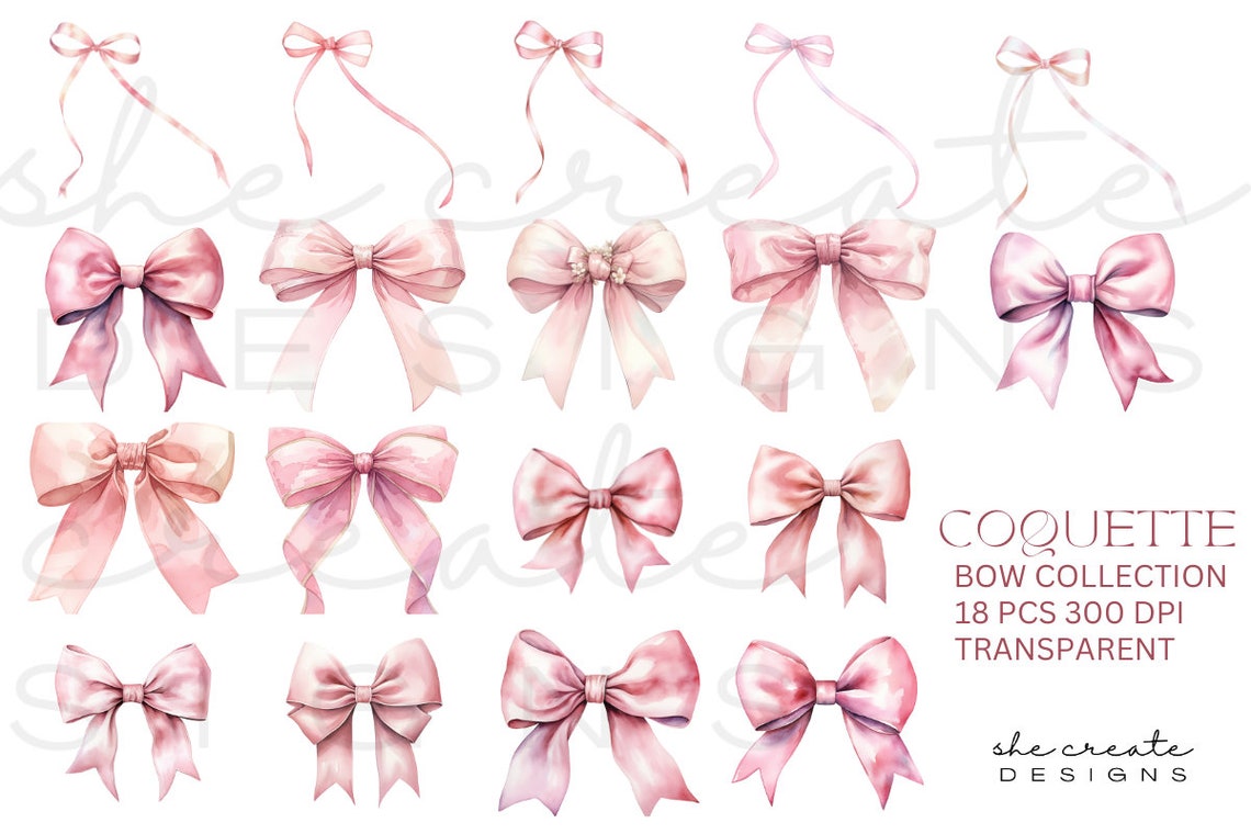 Pink Bow Coquette Clipart | Coquette Pink Bows | Coquette Bow PNG - Etsy