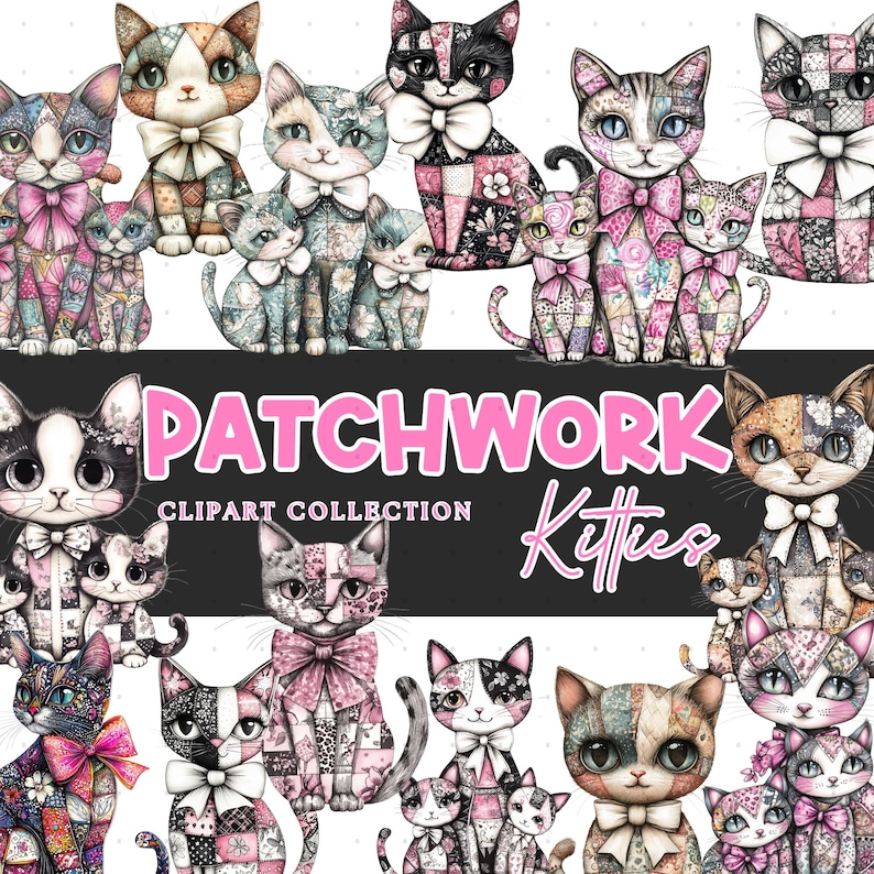 Patchwork Cat Design Pngs | Cat Clipart | Cute Cat Clipart | Colorful ...