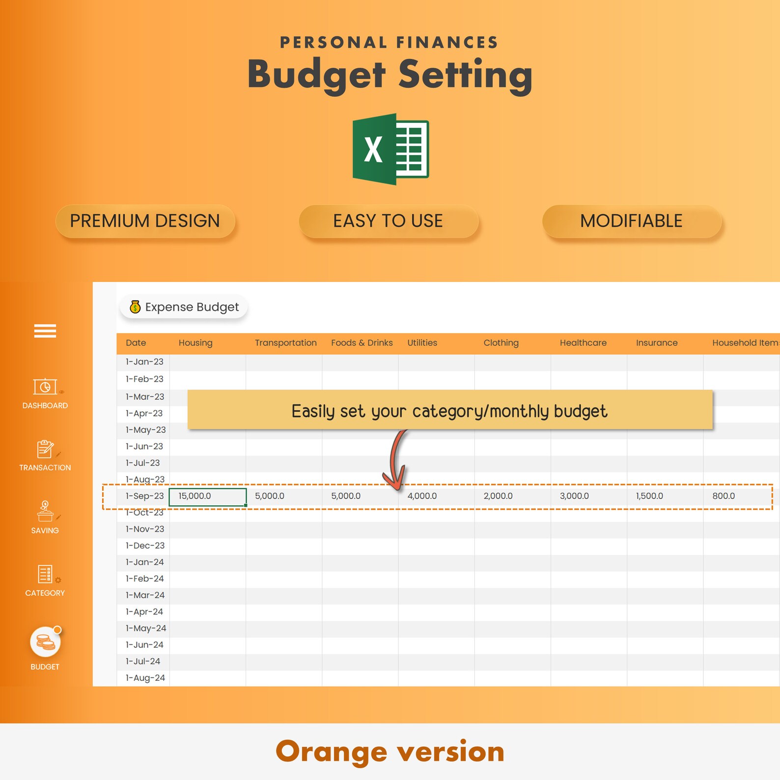 PREMIUM Personal Budget Template - Orange Theme - Etsy