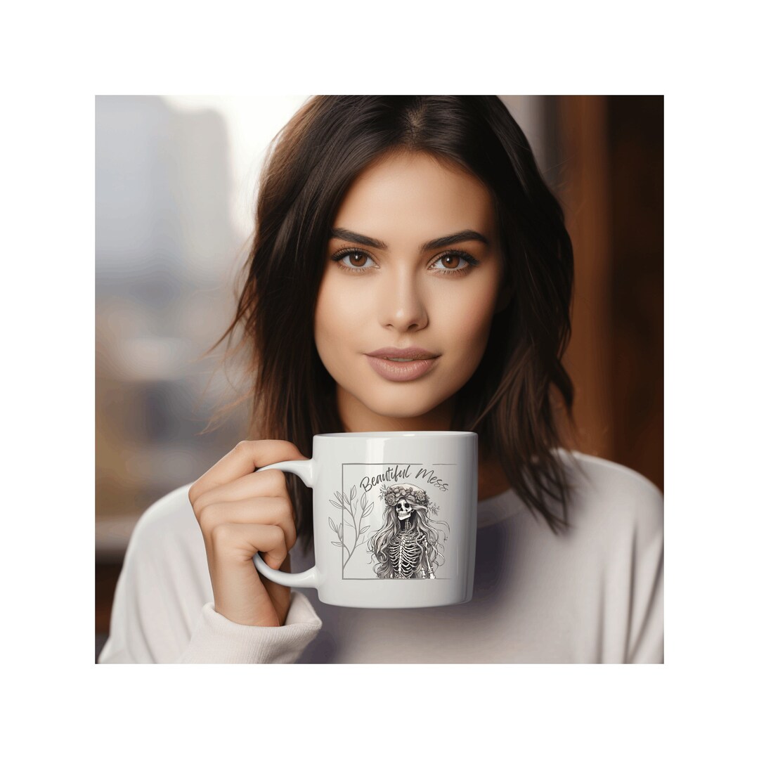 Skeleton Mug Beautiful Mess, Floral Skeleton Mug, Beautiful Gift ...