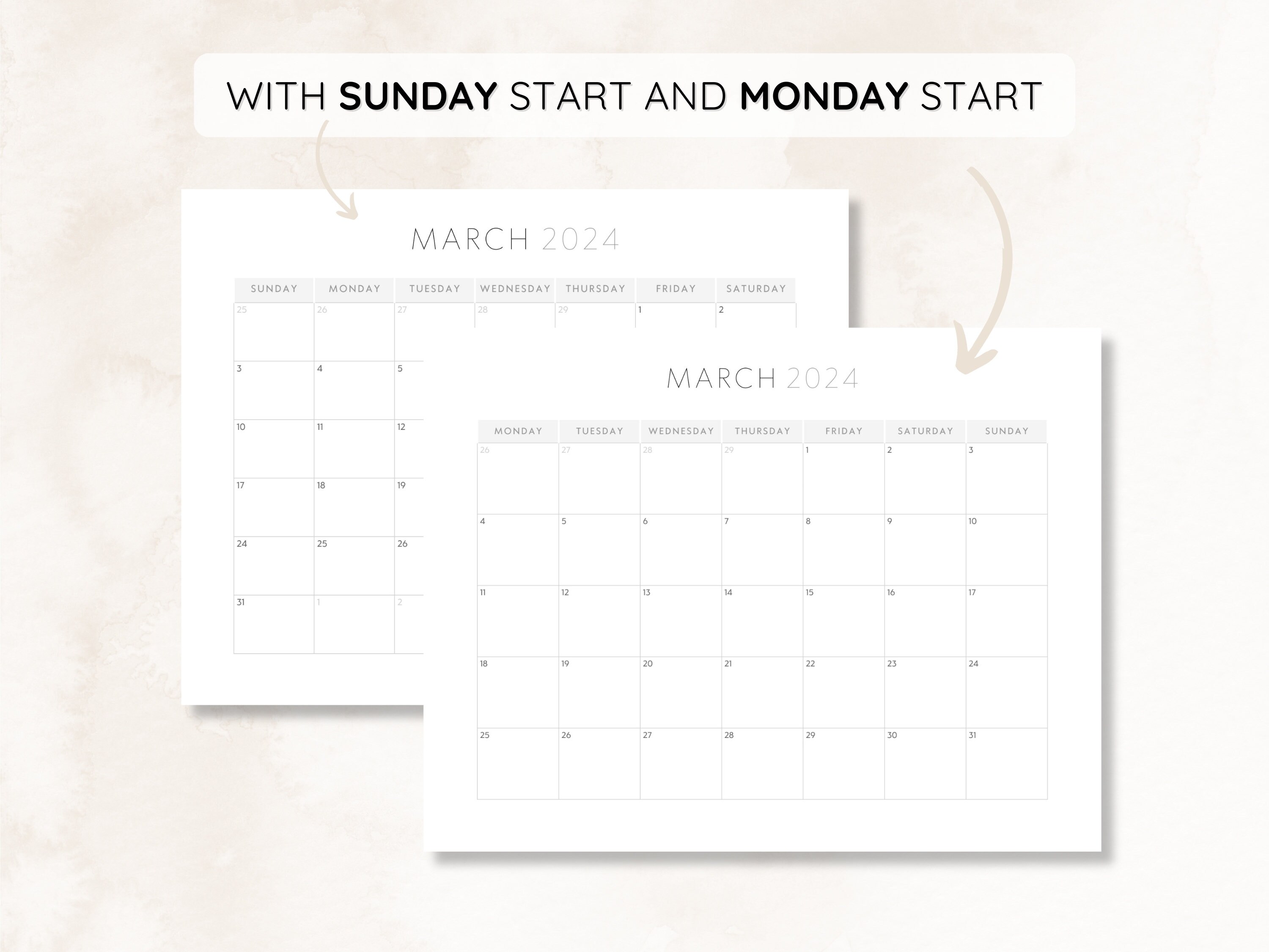 PLR Monthly Calendar Pages for 2024 | A4 & Letter Size | Sunday and ...