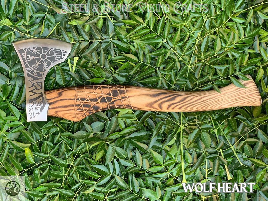 Wolf Heart Axe, Wolf Etched Axe, Men Gift, Battle Axe, Throwing Hatchet ...