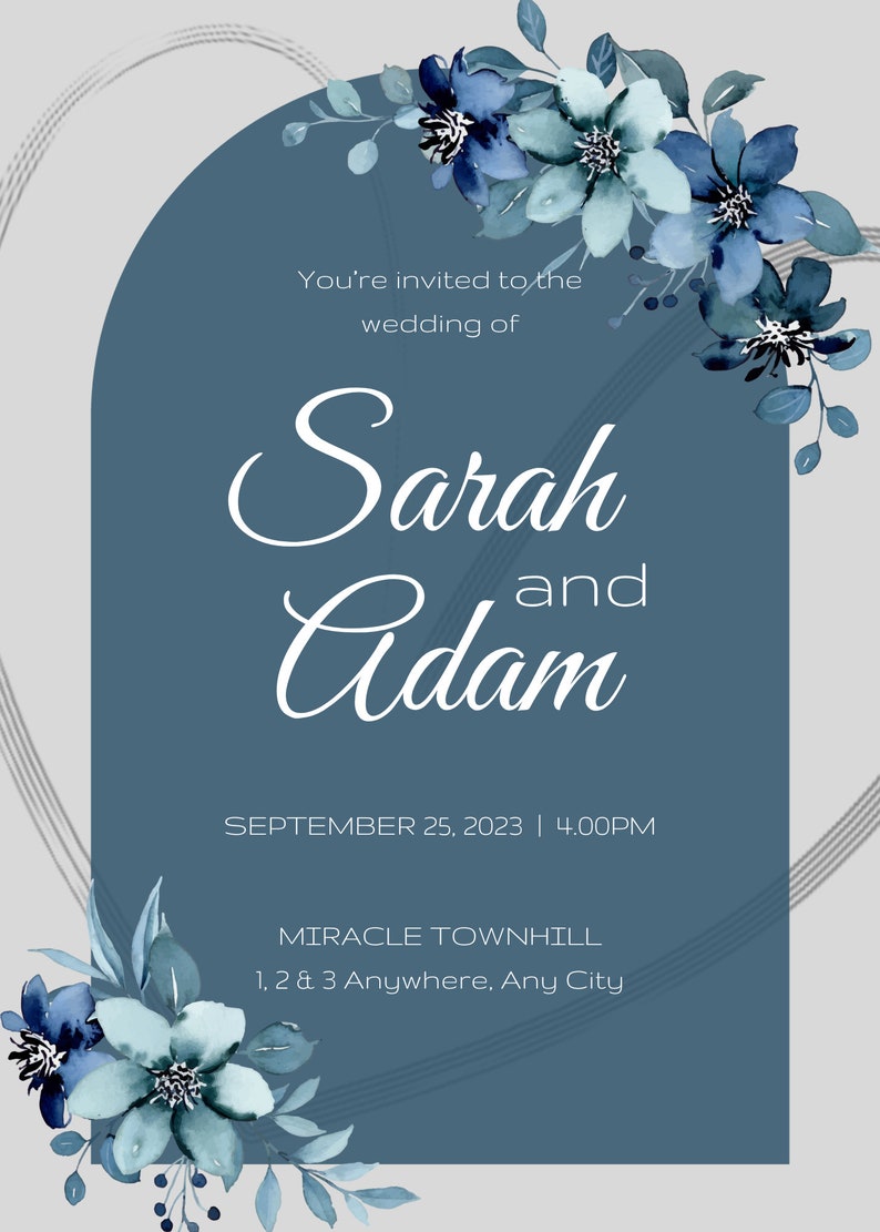 Dusty Blue Flower Wedding Invitation Template Modern Wedding Etsy dusty-blue-flower-wedding-invitation-template-modern-wedding-etsy