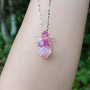 Pink Glass Heart Pendant, Wearable Glass Art Jewelry, Healing Energy ...