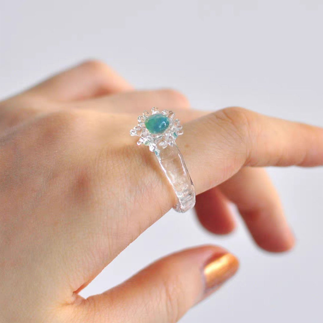 Glass Flower Ring, Lampwork Glass Art Sun Flower Ring, Delicate Glass ...