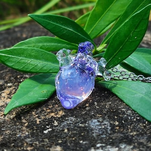 Purple Glass Heart Pendant, Delicate Violet Fairy Angel Heart Necklace ...