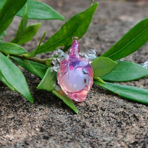 Pink Glass Heart Pendant, Wearable Glass Art Jewelry, Healing Energy ...