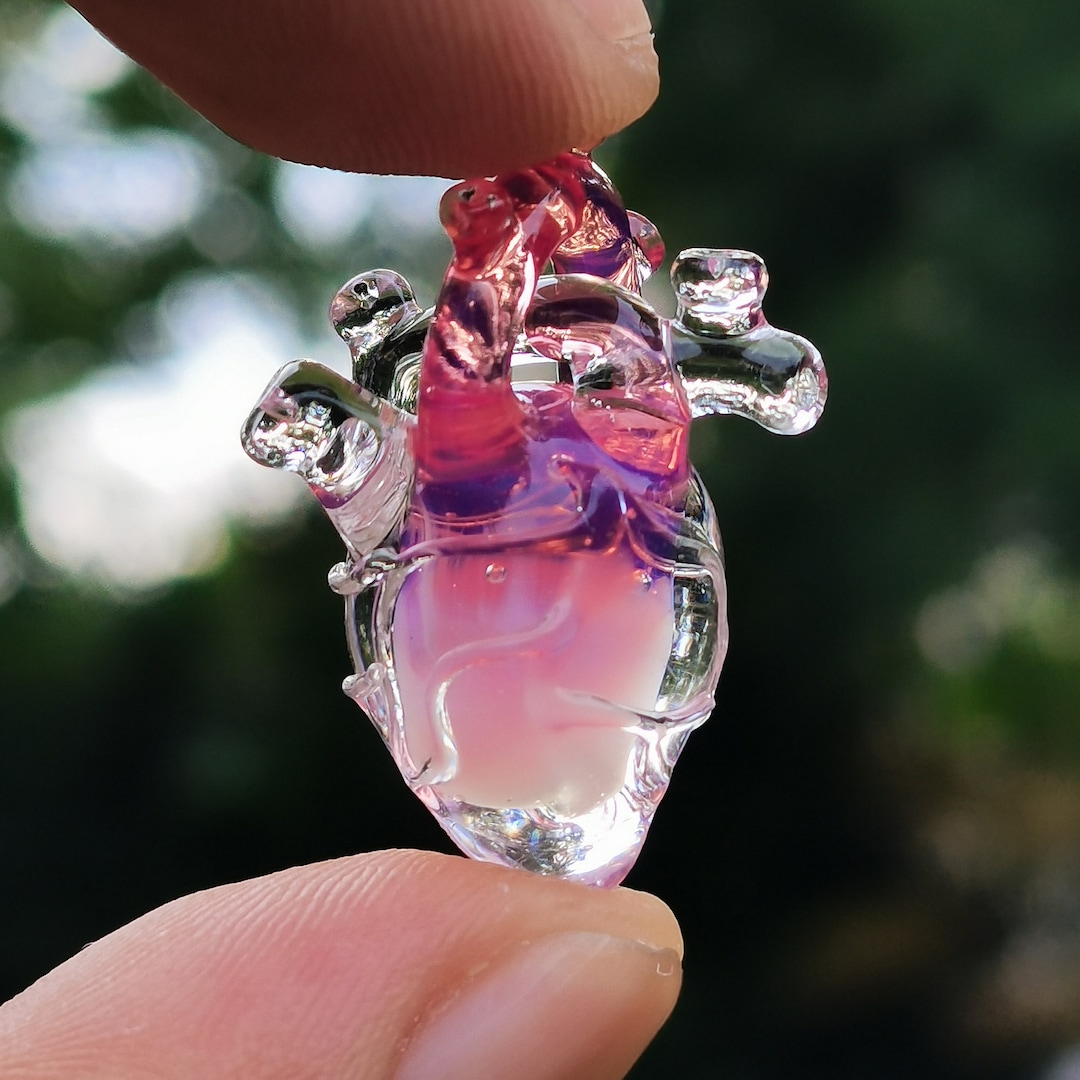 Pink Glass Heart Pendant, Wearable Glass Art Jewelry, Healing Energy ...