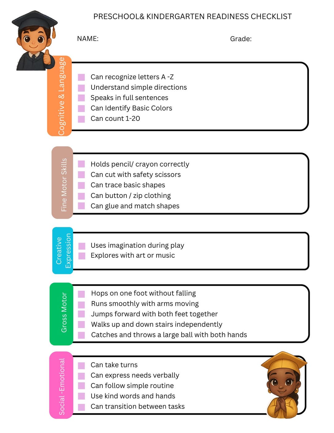 Preschool & Kindergarten Readiness Checklist, Back to School - Etsy