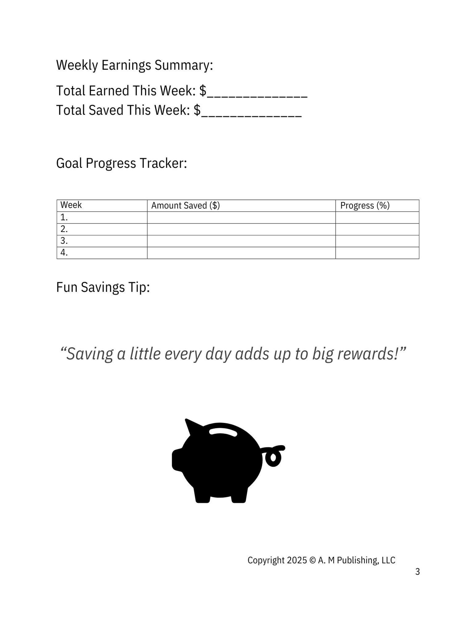 Kids Savings Goal Tracker: Printable Budget Chart (digital Download) - Etsy