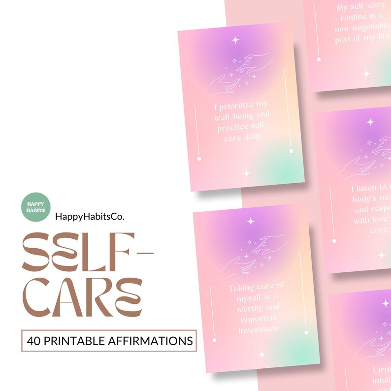 Printable Self Care Affirmation Cards Set of 40 Positive Mindset ...