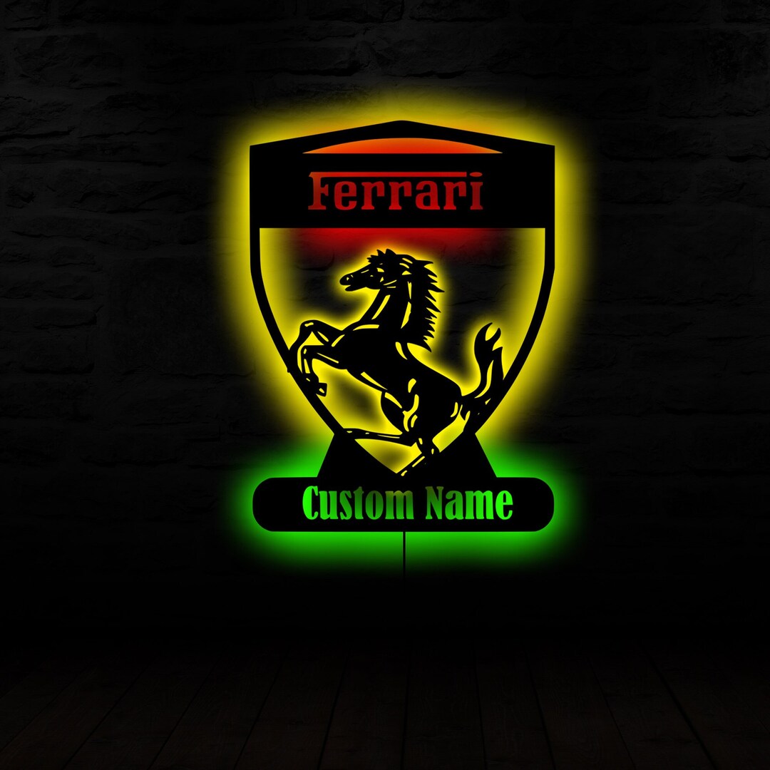 Ferrari-Logo-Metall-Neon-LED-Schild, Ferrari Holzdekor, Neon-LED-Schild ...
